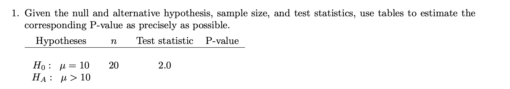Solved 1. Given the null and alternative hypothesis, sample | Chegg.com