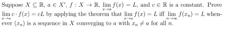 Solved Suppose xsubeR,ainx',f:x→R,limx→af(x)=L, ﻿and cinR is | Chegg.com