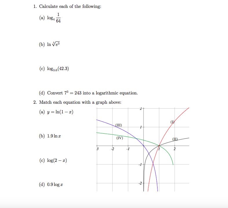 Solved 1. Calculate each of the following: 1 (a) log. 64 (b) | Chegg.com