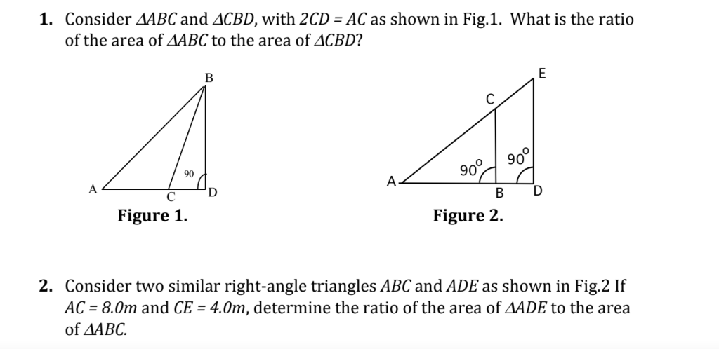 Solved 1. Consider AABC and ACBD, with 2CD = AC as shown in | Chegg.com