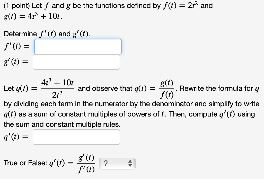 Solved (1 point) Let f and g be the functions defined by | Chegg.com