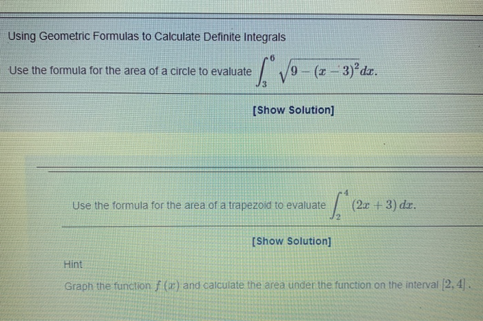 Solved Using Geometric Formulas to Calculate Definite | Chegg.com