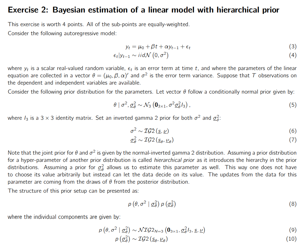 Exercise 2: Bayesian estimation of a linear model | Chegg.com
