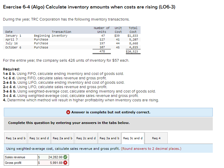 Solved Exercise 6-4 (Algo) Calculate inventory amounts when | Chegg.com