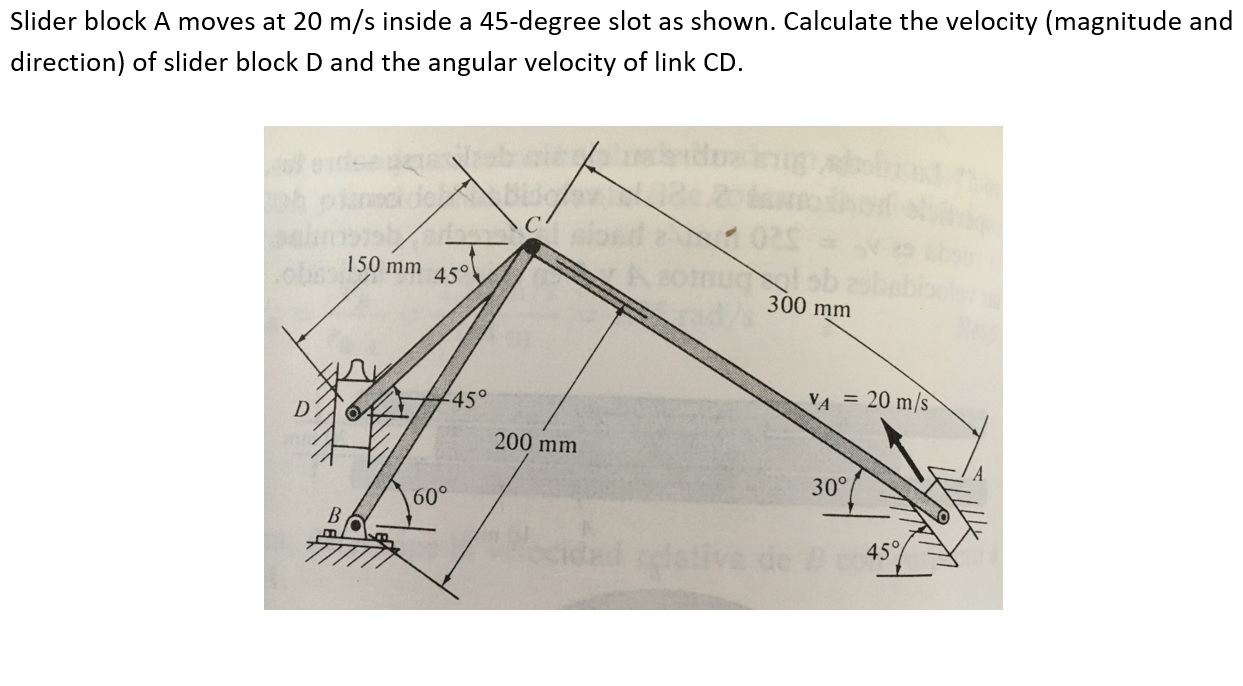 Solved Slider block A moves at 20 m/s inside a 45-degree | Chegg.com