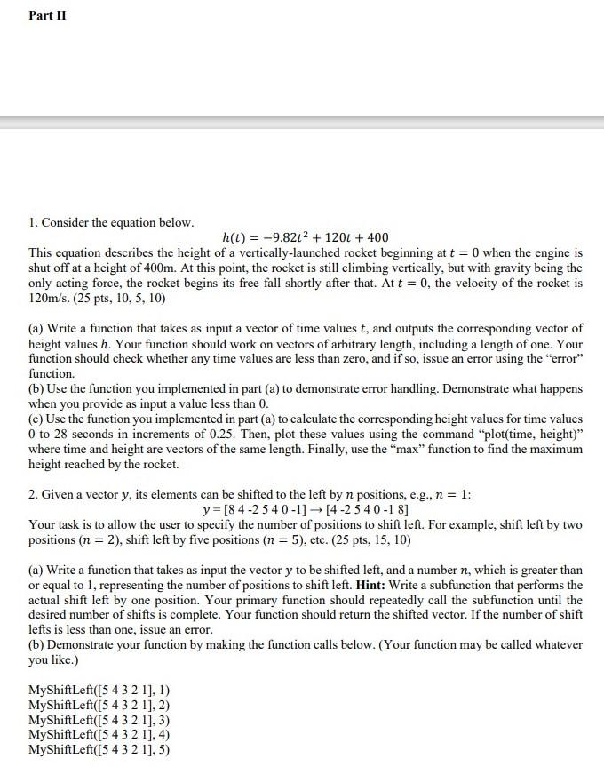 Solved Part 11 1. Consider the equation below. h(t) = | Chegg.com