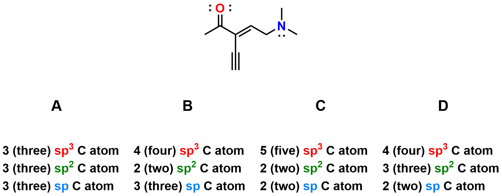 Solved Please identify the type of hybridization (sp, sp2, | Chegg.com