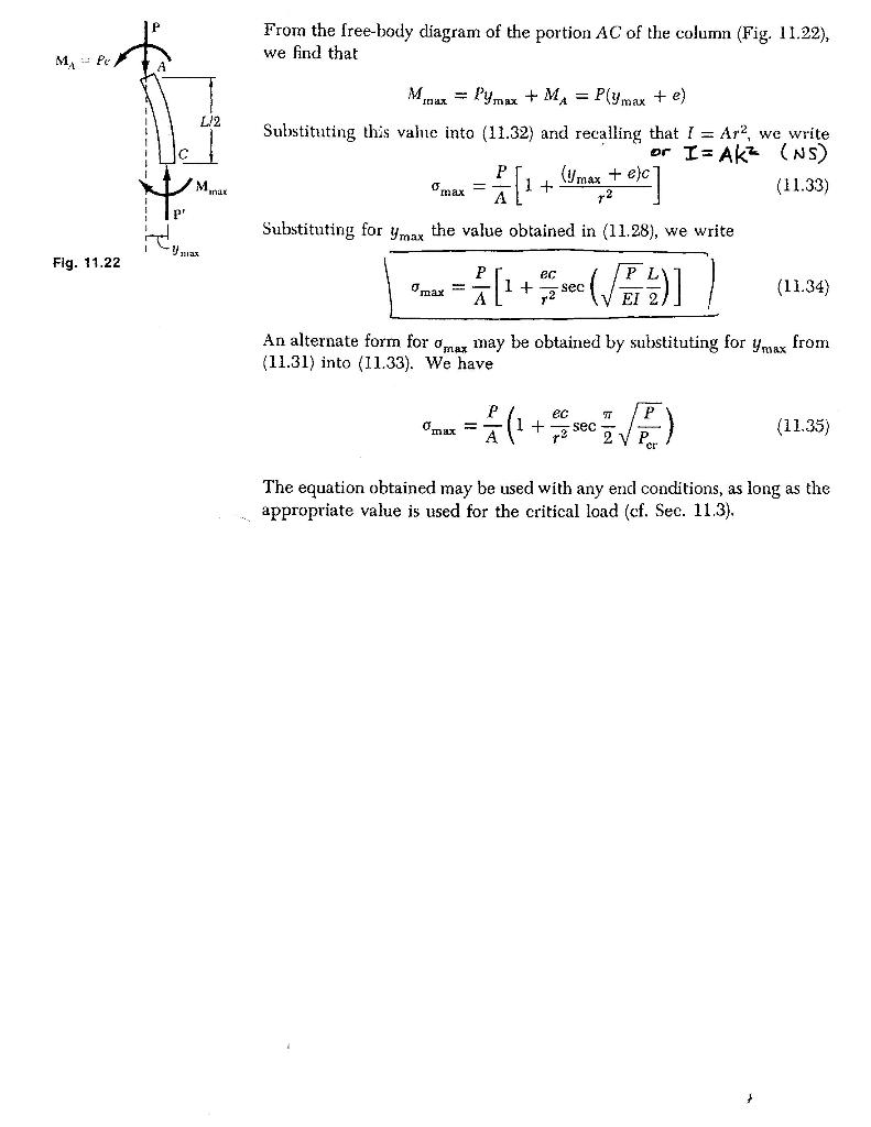 Solved COL * 11.4. ECCENTRIC LOADING; THE SECANT FORMULA In | Chegg.com