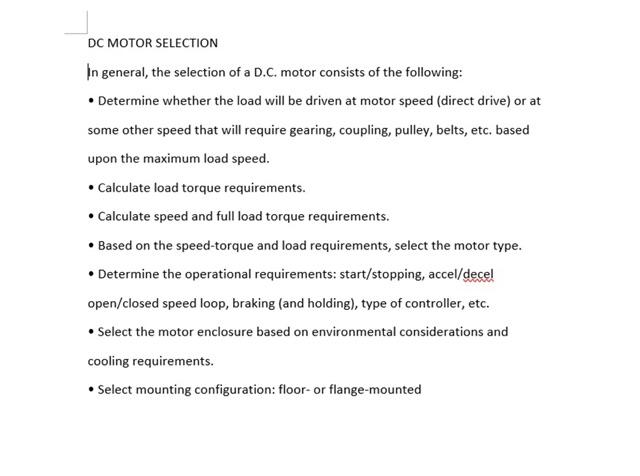 Solved DC MOTOR SELECTION In general, the selection of a | Chegg.com