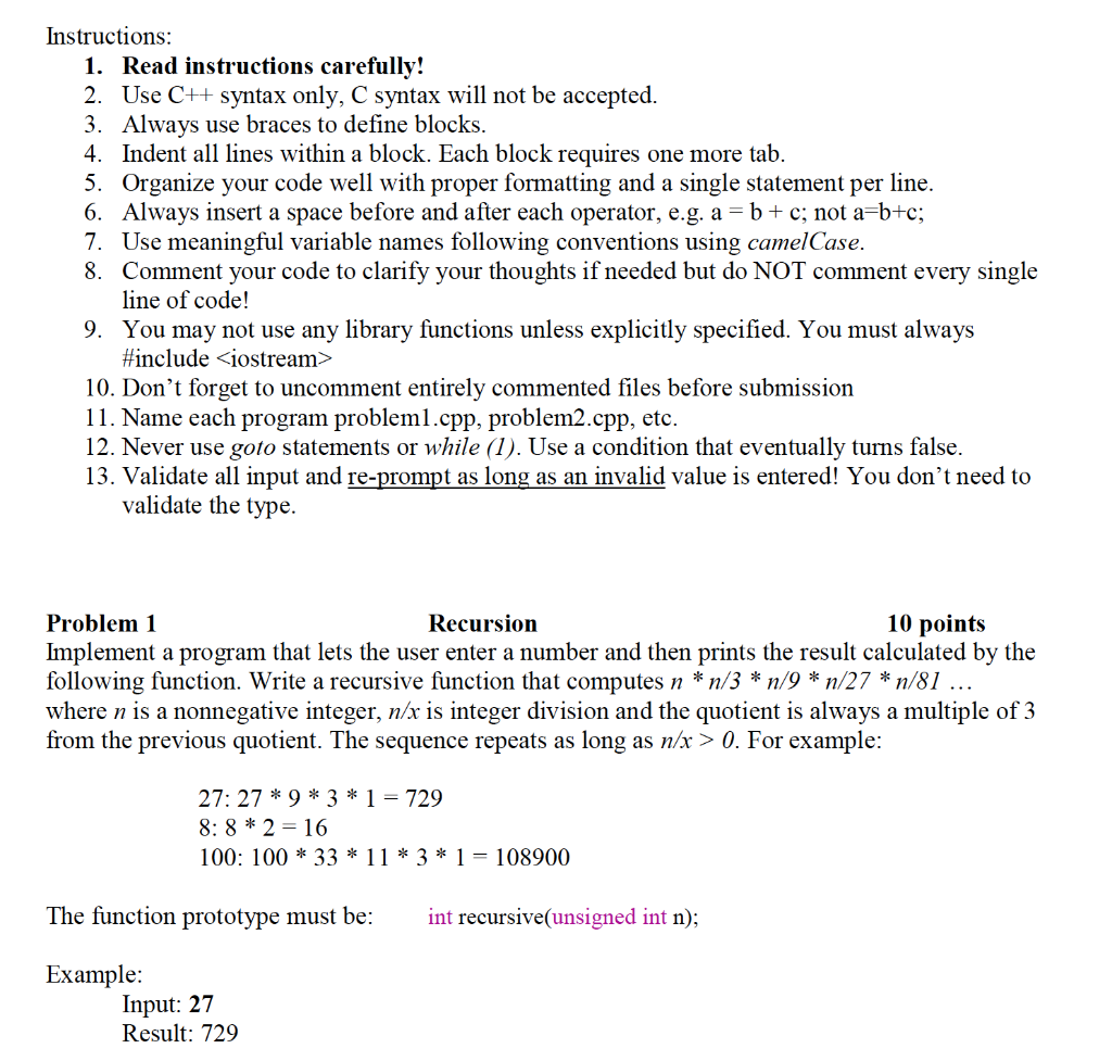 Solved Instructions: 1. Read instructions carefully! 2. Use | Chegg.com
