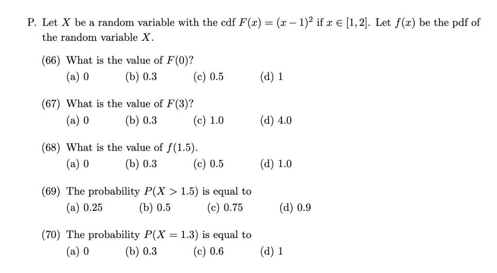 Solved Let X be a random variable with the cdfF(x)=(x−1)2 if | Chegg.com