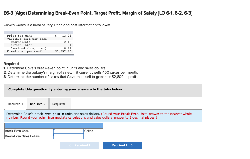 Solved E6-3 (Algo) Determining Break-Even Point, Target | Chegg.com