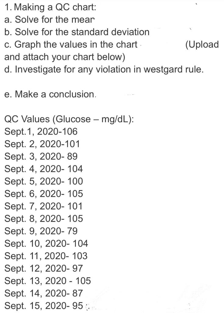Solved 3. Making a QC chart. a. Solve for the mean ( b. | Chegg.com