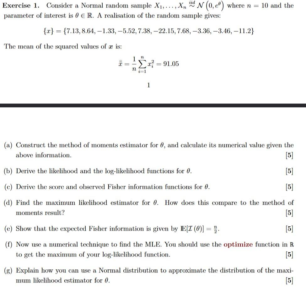 Solved Exercise 1. Consider a Normal random sample | Chegg.com