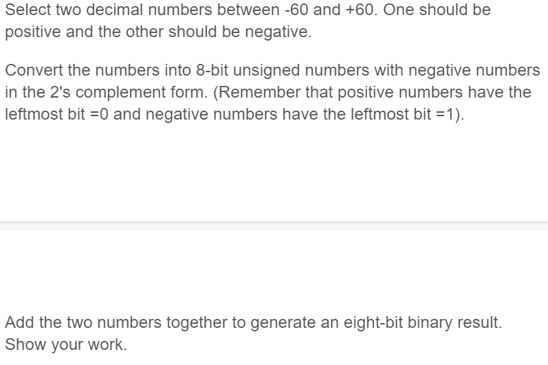 Solved Select two decimal numbers between −60 and +60. One | Chegg.com