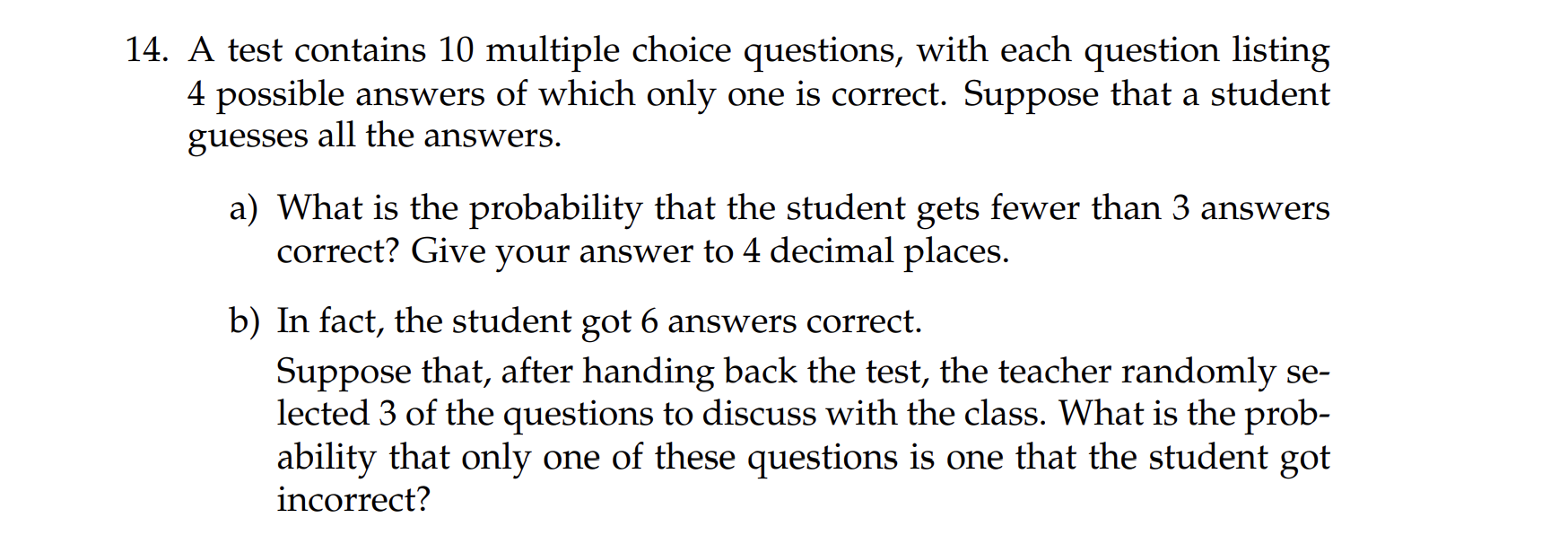 14. A test contains 10 multiple choice questions, | Chegg.com