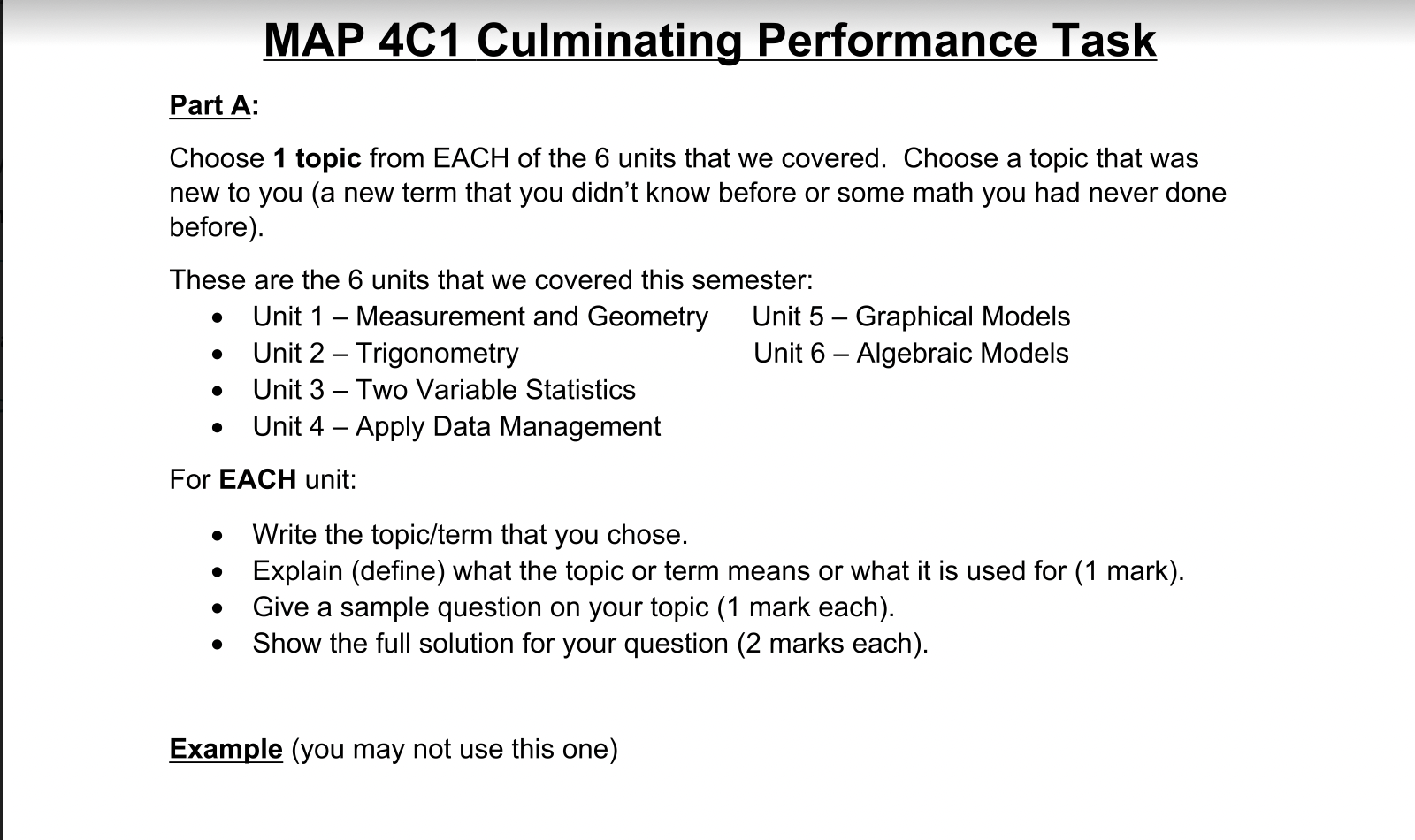 Solved MAP 4C1 Culminating Performance Task Part A: Choose 1 | Chegg.com