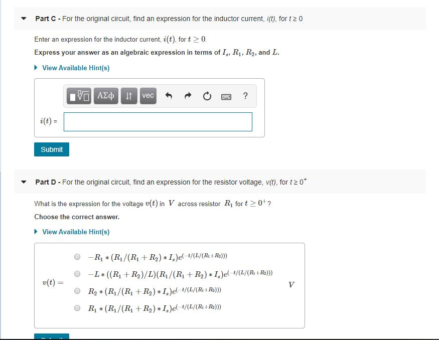 Solved Part A For the given circuit (Figure 1), assume the | Chegg.com