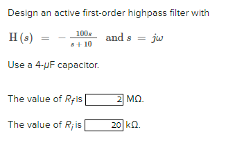 Solved Design an active first-order highpass filter with | Chegg.com