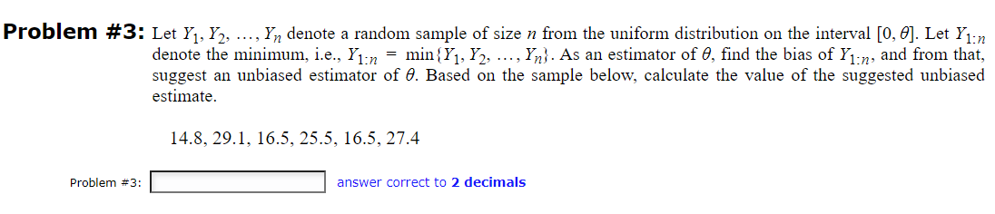 Solved olem \#3: Let Y1,Y2,…,Yn denote a random sample of | Chegg.com