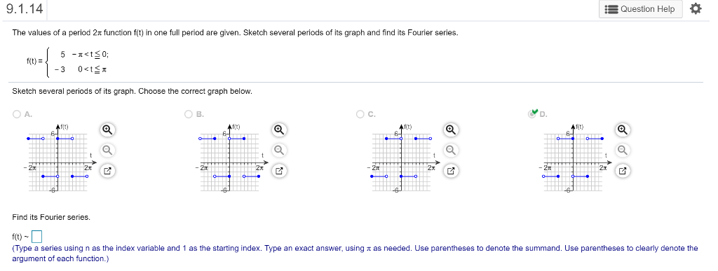 Solved 9.1.14 Question Help The values of a period 2π | Chegg.com