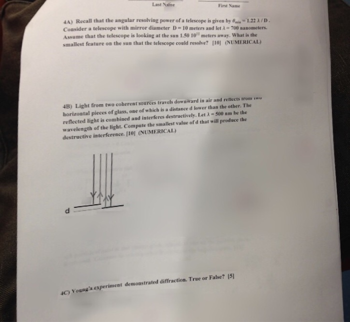 Solved First Name 4A) Recall that the angular resolving | Chegg.com