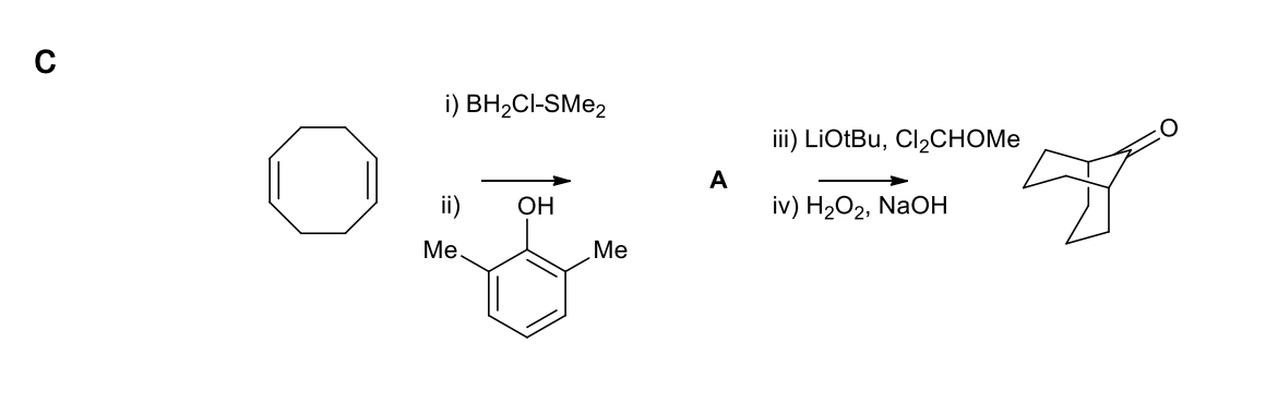 Solved с i) BH2Cl-SMez iii) LiOtBu, CICHOME А ii) OH iv) | Chegg.com