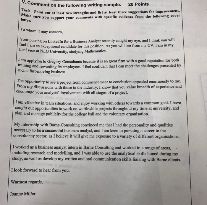 Solved Comment on the following writing sample. 20 Points a: | Chegg.com