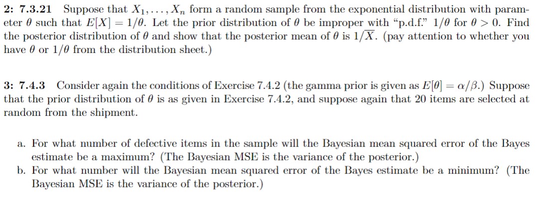 Solved 2: 7.3.21 Suppose that X1,…,Xn form a random sample | Chegg.com