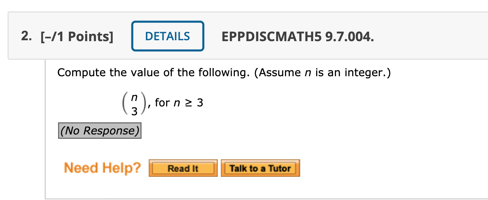 Solved 2. (-/1 Points] DETAILS EPPDISCMATH5 9.7.004. Compute | Chegg.com