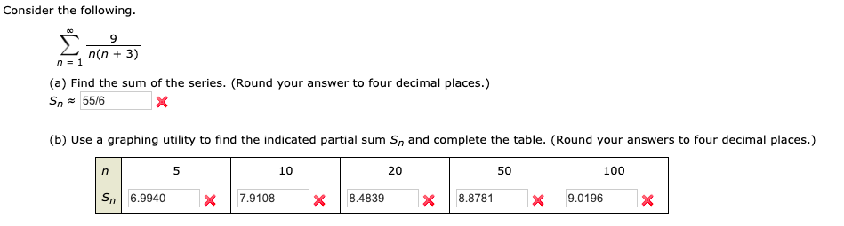 Solved Consider the following. 9 n(n 3) (a) Find the sum of | Chegg.com