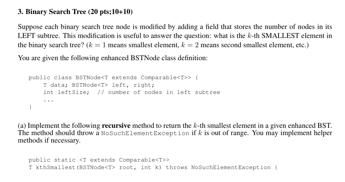 3. Binary Search Tree (20 pts;10+10) Suppose each | Chegg.com