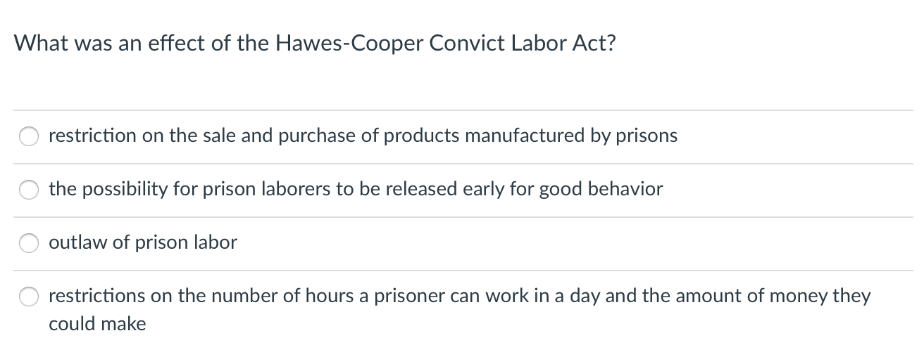Solved What was an effect of the Hawes-Cooper Convict Labor | Chegg.com