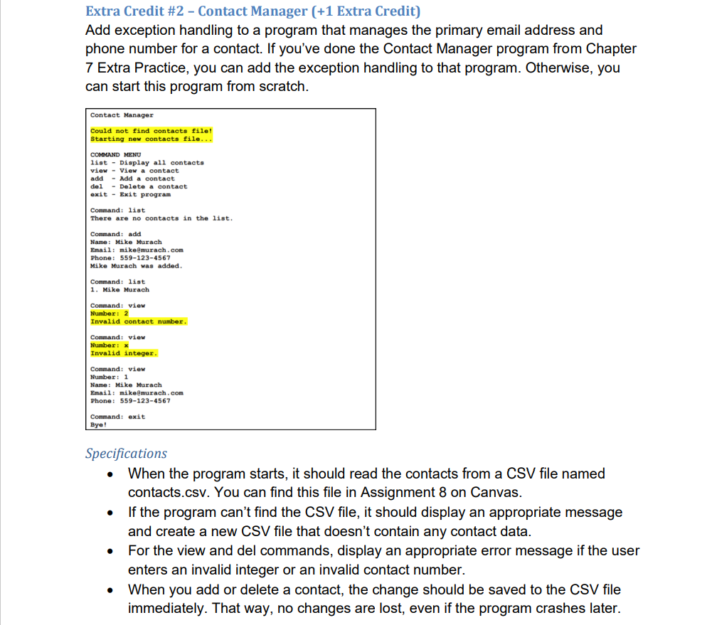 Solved Extra Credit #2 - Contact Manager ( +1 Extra Credit) | Chegg.com