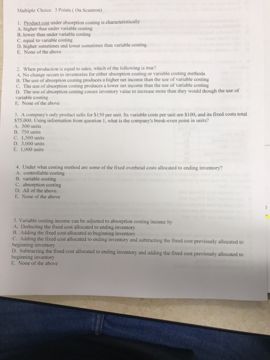 Solved Multiple Choice: 3 Points(On Scantron) 1. Product.cos | Chegg.com