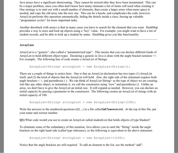 Solved Java arrays have a significant shortcoming. They | Chegg.com