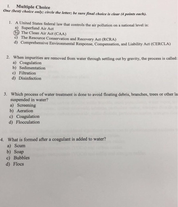 Solved I. Multiple Choice One (best) choice only; circle the | Chegg.com