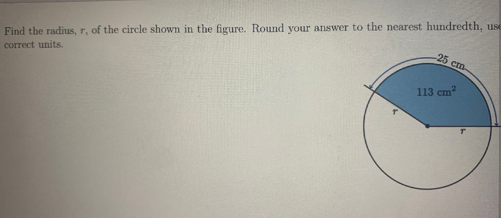 Solved Find the radius, r, of the circle shown in the | Chegg.com