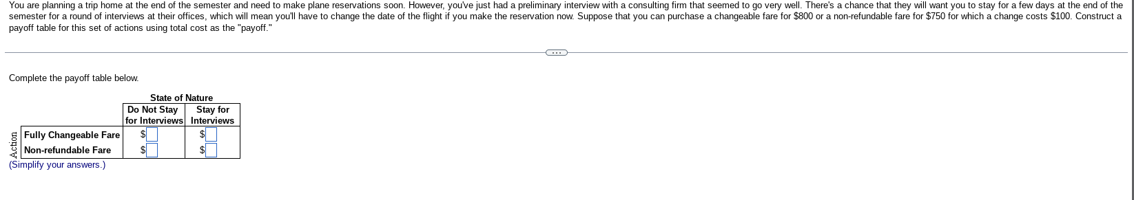 Solved Complete the payoff table below. | Chegg.com