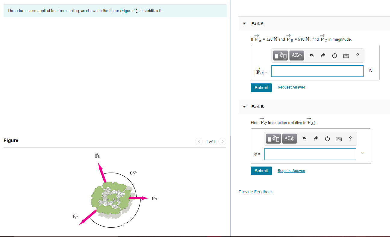Solved Three forces are applied to a tree sapling, as shown | Chegg.com