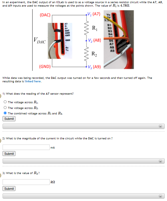 Solved In an experiment, the DAC output of an IOLab is used | Chegg.com