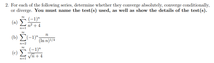Solved For each of the following series, determine whether | Chegg.com