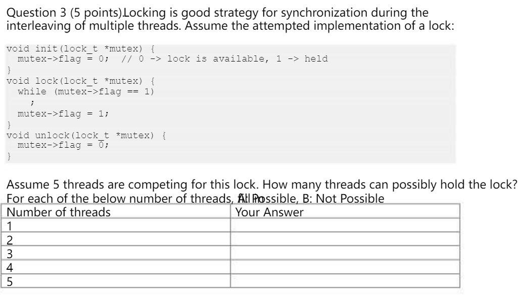 Solved Question 3 (5 points).Locking is good strategy for | Chegg.com