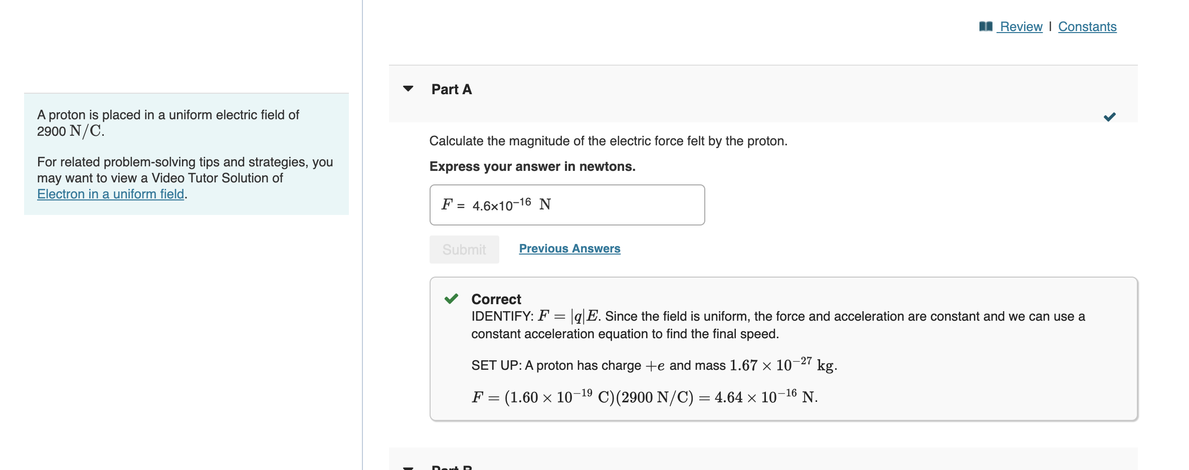 [solved] Answer Part B And C A Proton Is Placed In A Un