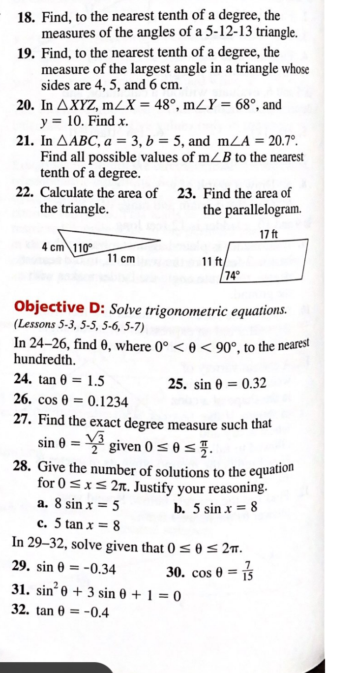 Solved 18. Find, to the nearest tenth of a degree, the | Chegg.com