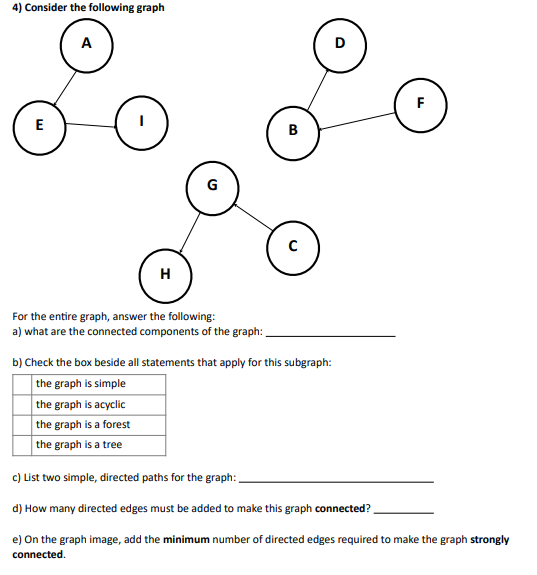 Solved 4) Consider the following graph A D F E B G с H For | Chegg.com
