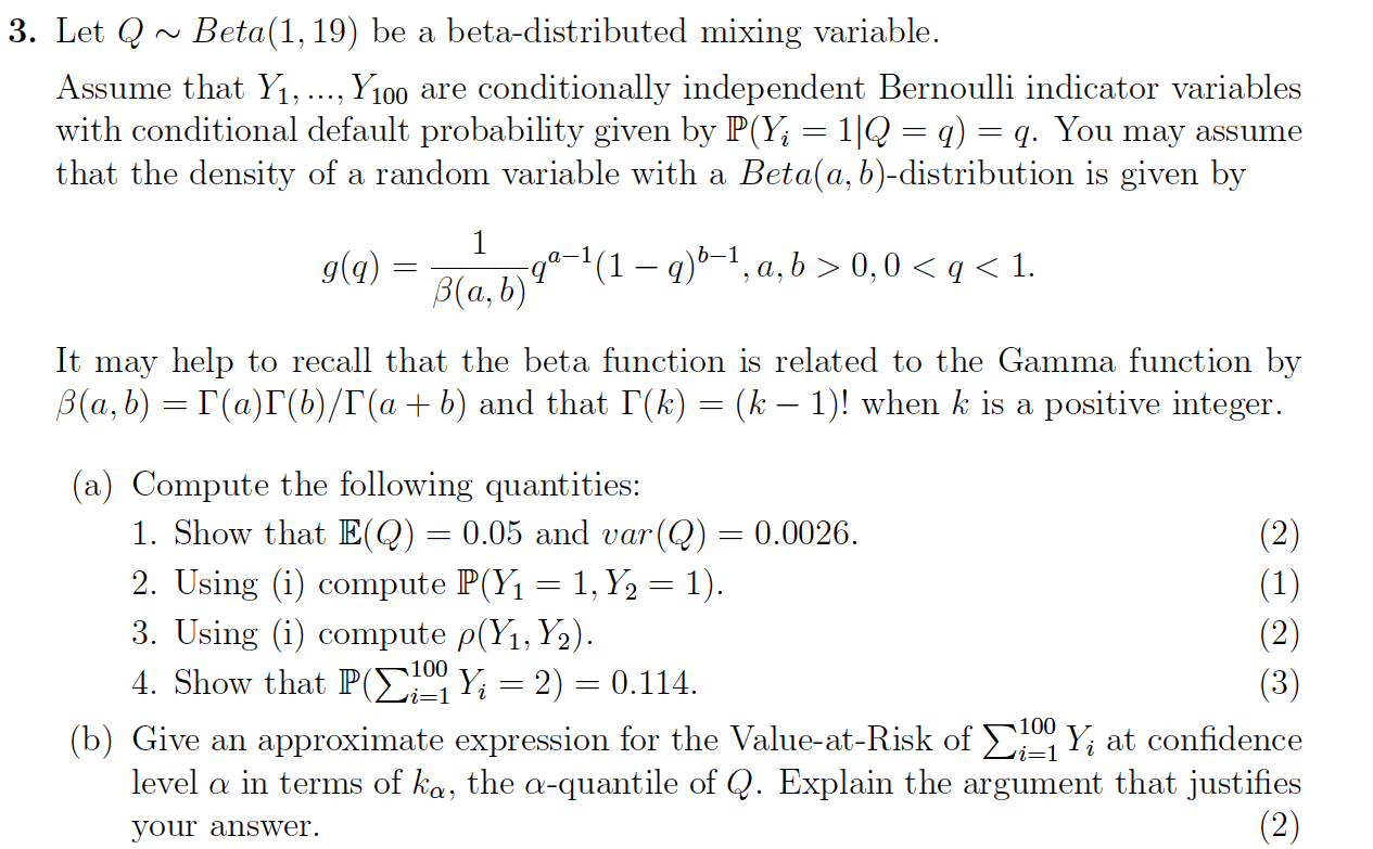 3. Let Q ~ Beta(1, 19) be a beta-distributed mixing | Chegg.com