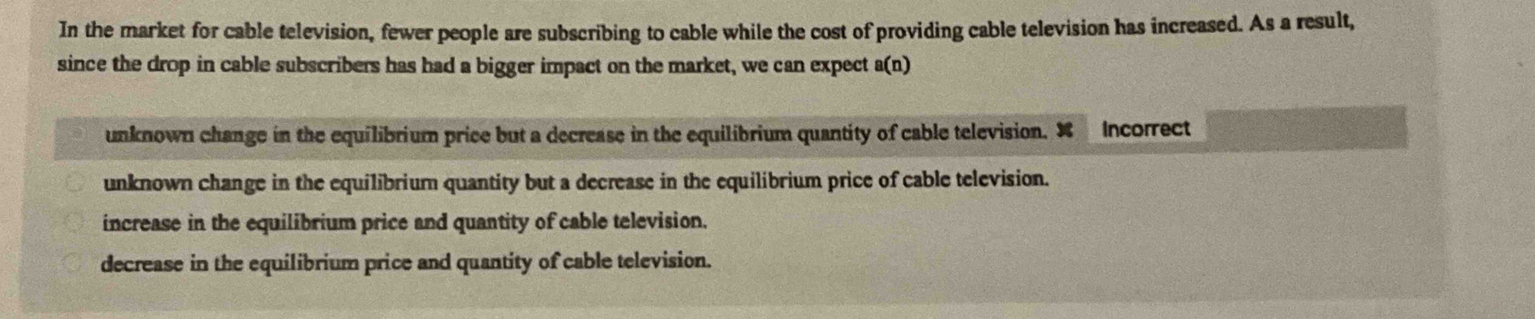 Solved In the market for cable television, fewer people are | Chegg.com