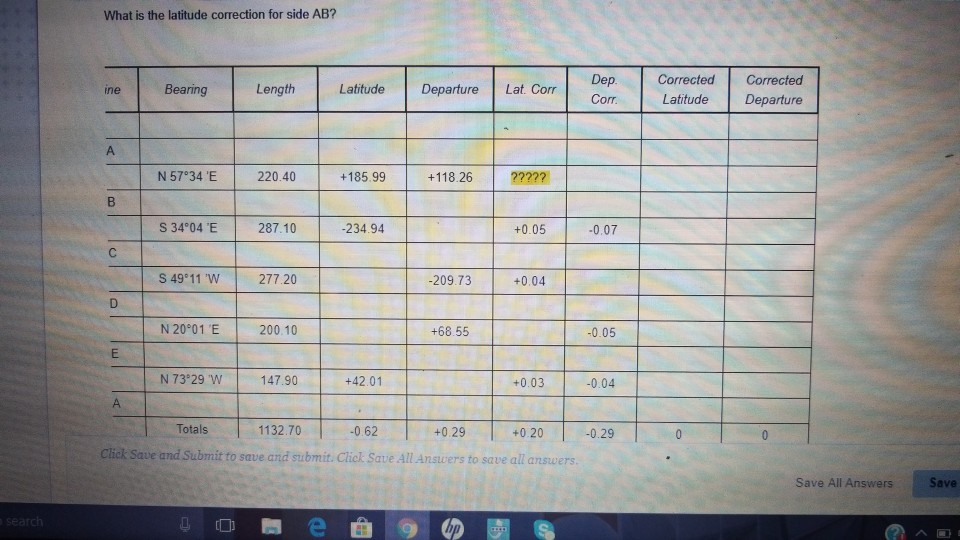 Solved What is the latitude correction for side AB? ine | Chegg.com