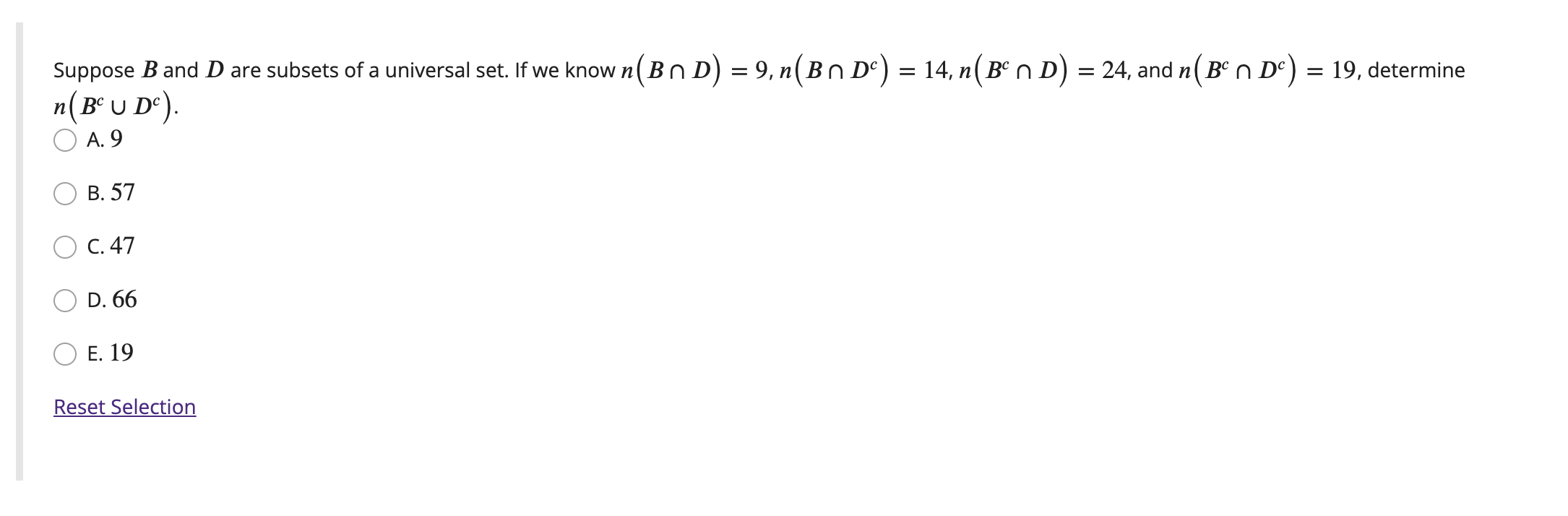 Solved Suppose 𝐵 and 𝐷 are subsets of a universal set. If | Chegg.com